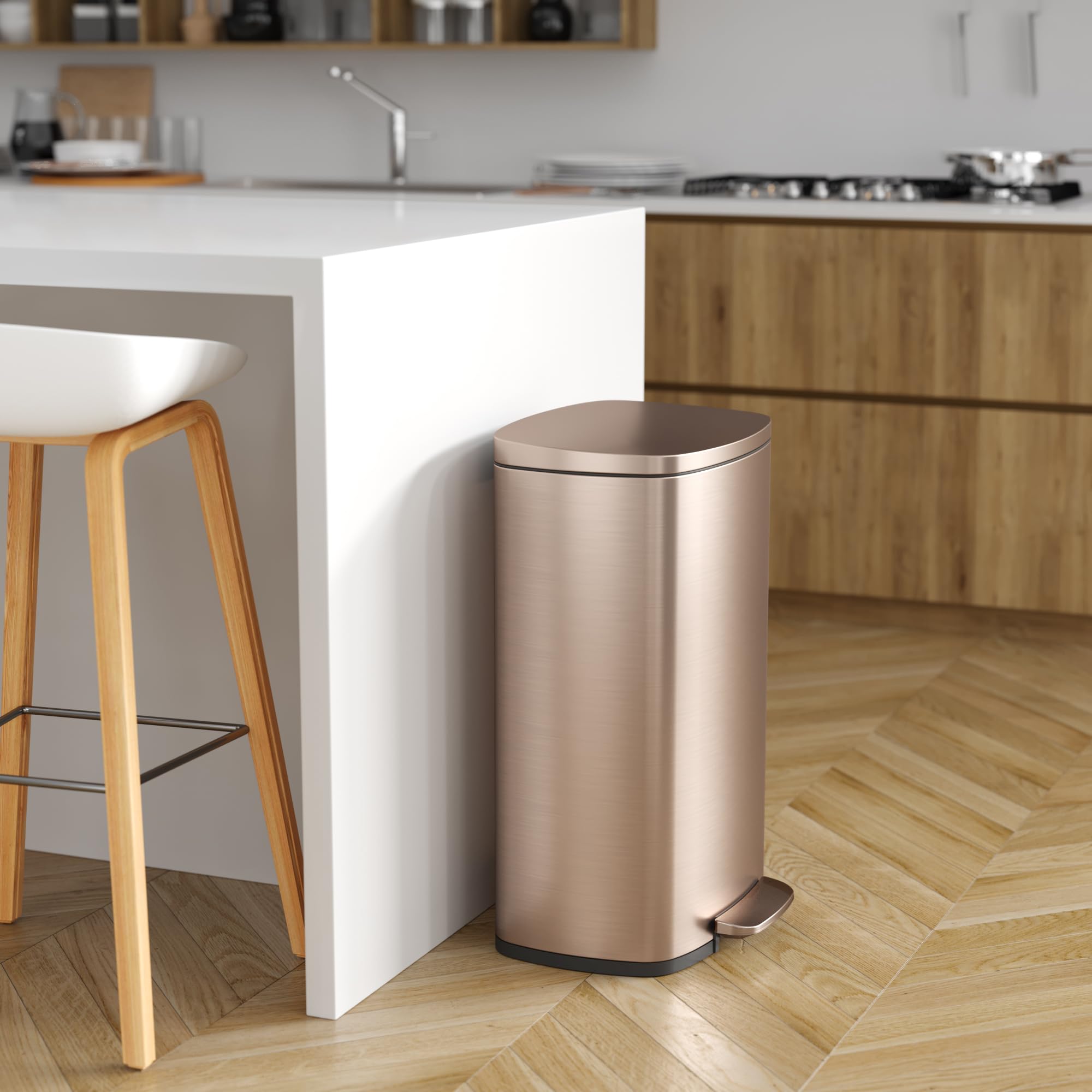 ITouchless SoftStep 13.2 Gallon Step Kitchen Trash Can with Lid and Odor Filter, Rose Gold Stainless Steel 50 Liter Trashcan for Home Office Bedroom Garage Living Room Bathroom Slim Wastebasket