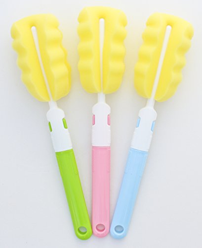 MoomooBaby Triple Baby Bottle Cleaner Brush Set - Includes Baby Bottle Brush Cleaner, Nipple Brush & Straw Cleaning Brush - Eco-Conscious Plastic Handle with Non-Slip Grip, Replaceable Sponges - Blue