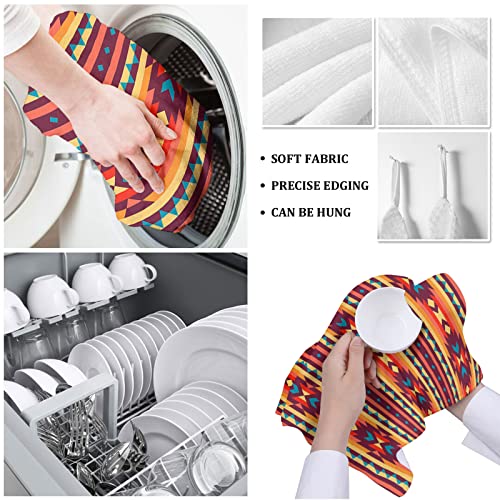 Kitchen Towel Indian Geometric Ethnic Tribal Art Dish Cloths 4 Pack 18x28in,Super Absorbent Tea Hand Towels Bathroom Cleaning Cloth Abstract Vintage Native Texture Soft Dishcloth for Drying Dishes