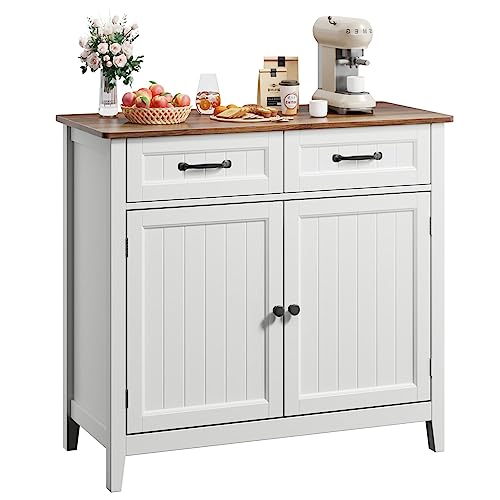 Gizoon Kitchen Sideboard Buffet Cabinet, 32'' H Large Kitchen Storage Island with Drawer and Adjustable Shelf, Modern Coffee Bar for Kitchen, Dining Room, Bathroom, Entryway, Retro