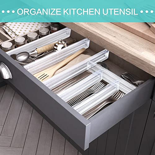 Hoteam 24 Pack Drawer Dividers Organizers for Clothes Adjustable Kitchen Drawer Organizer 3.2 Inch High Dresser Expandable from 11-19 Inch Clear Plastic Separators for Clothing Kitchen Dresser