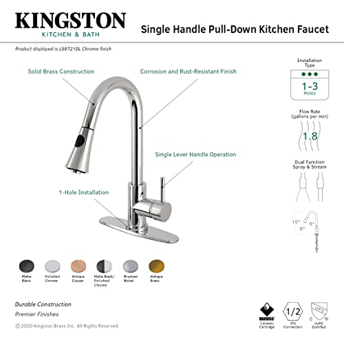 Kingston Brass Gourmetier LS8721DL Concord Single-Handle Pull-Down Kitchen Faucet, Polished Chrome, 8-3/8 inch in Spout Reach