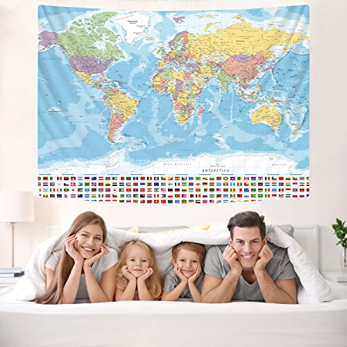 KYKU Small World Map Tapestry World Tapestries Globe Map Tapestry Flags Travel Classroom Decor Earth Decorations Party (51.2 x 59.1)