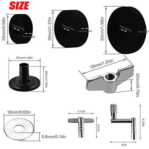 Cymbal Replacement Accessories Cymbal Sleeves with Base Wing Nuts Cymbal Felts Hi-Hat Clutch Felt Hi Hat Cup Felt&Cymbal Washer (B-23)