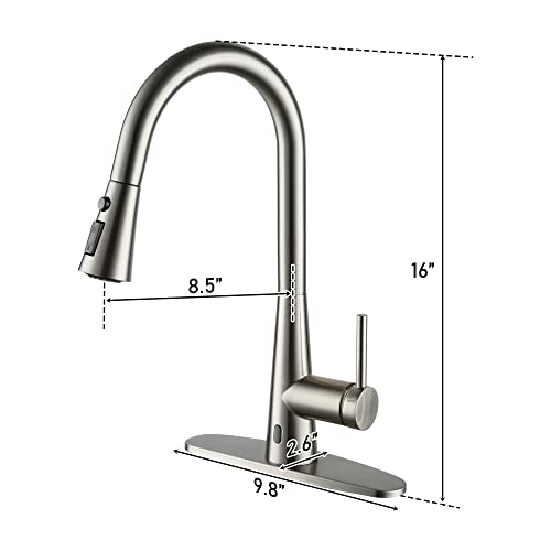 Brushed Nickel Touchless Motion Sensor Smart Hands-Free Kitchen Faucet Single Handle Kitchen Sink Faucet with Pull Down Sprayer