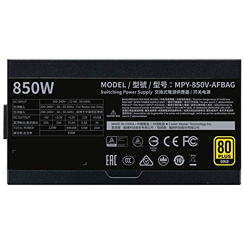 Cooler Master V850 Gold V2 Full Modular,850W, 80+ Gold Efficiency, Semi-fanless Operation, 16AWG PCIe high-Efficiency Cables