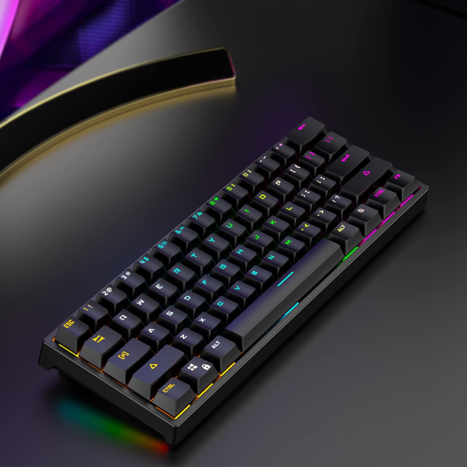 Charella #GG1515 Wired 60% Mechanical Gaming Keyboard RGB Backlit Compact 61 Keys Mini Keyboard with Blue ES for Windows Pc