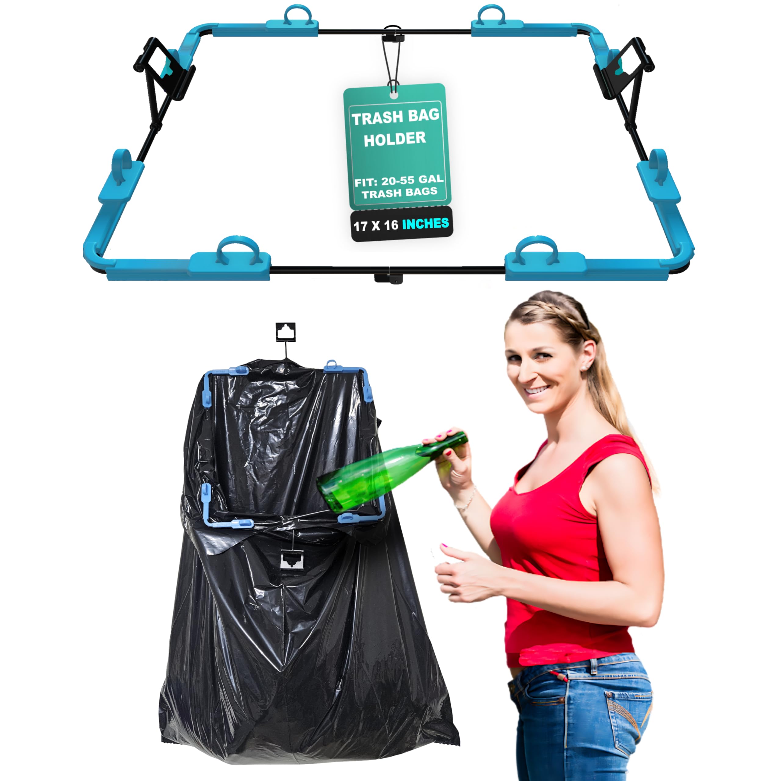 Hanging trash bag holder stand collapsible metal support rack for 20-33 gallon trash bags Portable waste bin for camping leaves laundry storage party picnic and outdoor trash can includes carry bag