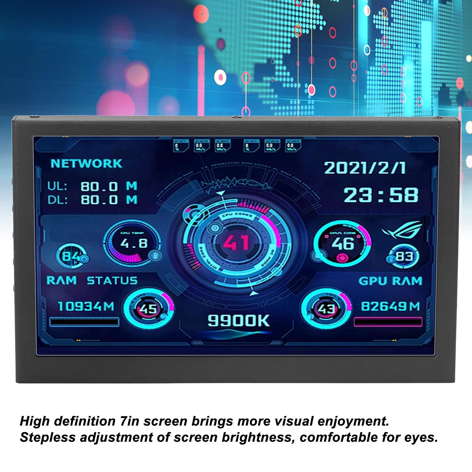 Computer Display Monitor, Auto Shutdown PC Secondary Screen 7in Stepless Bright Adjustment for Home