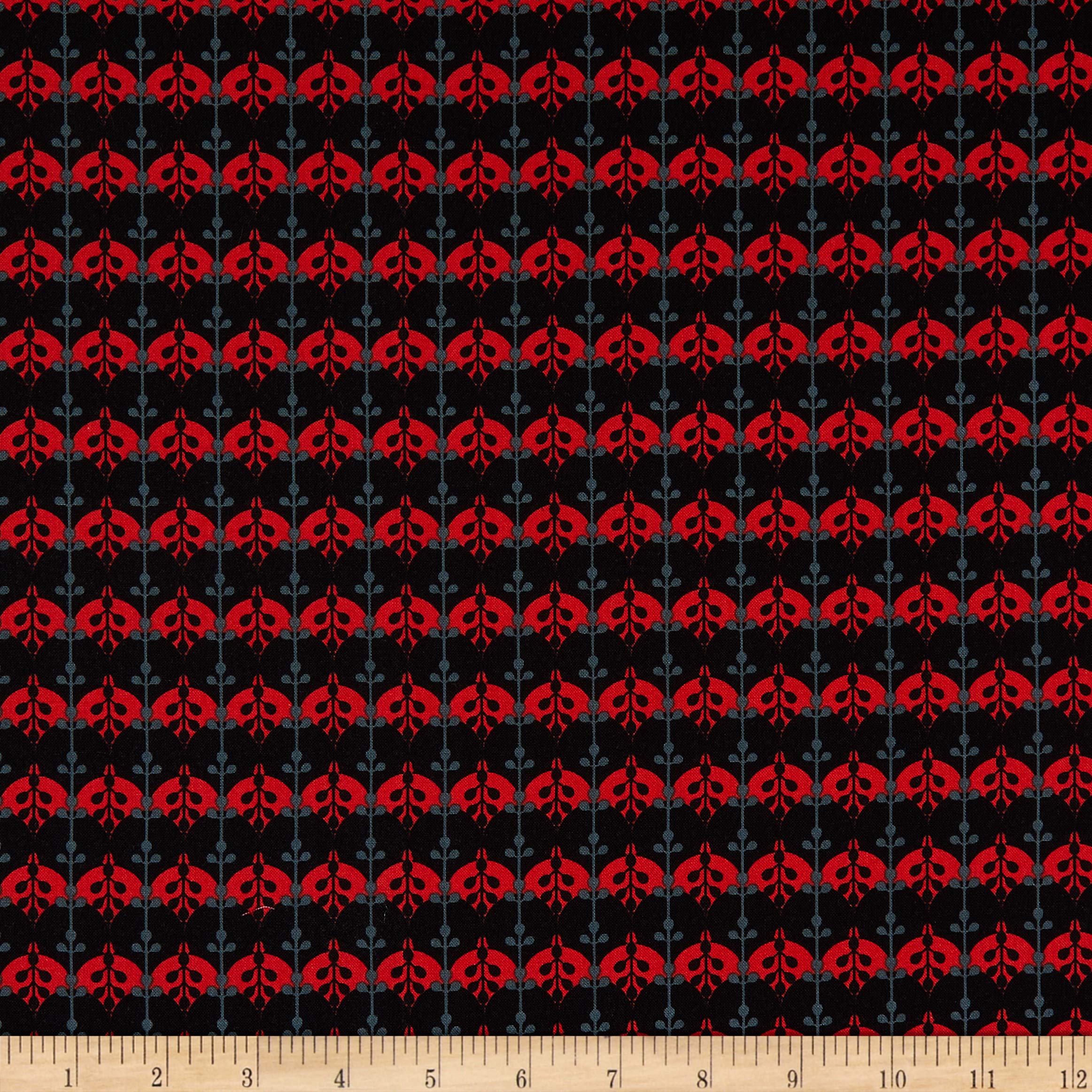 Henry Glass Moroccan Red Abstract Floral Black/Red, Quilting Fabric by the Yard