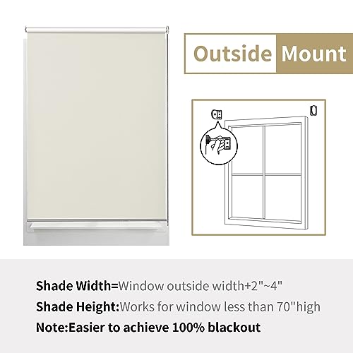 Blackout Roller Window Shades,Indoor Window Roller Shades with Thermal Insulated,Waterproof and UV Resistant,Roll Down Blackout Shades for Home and Office,Easy to Install(Beige,58" Wx72 H)