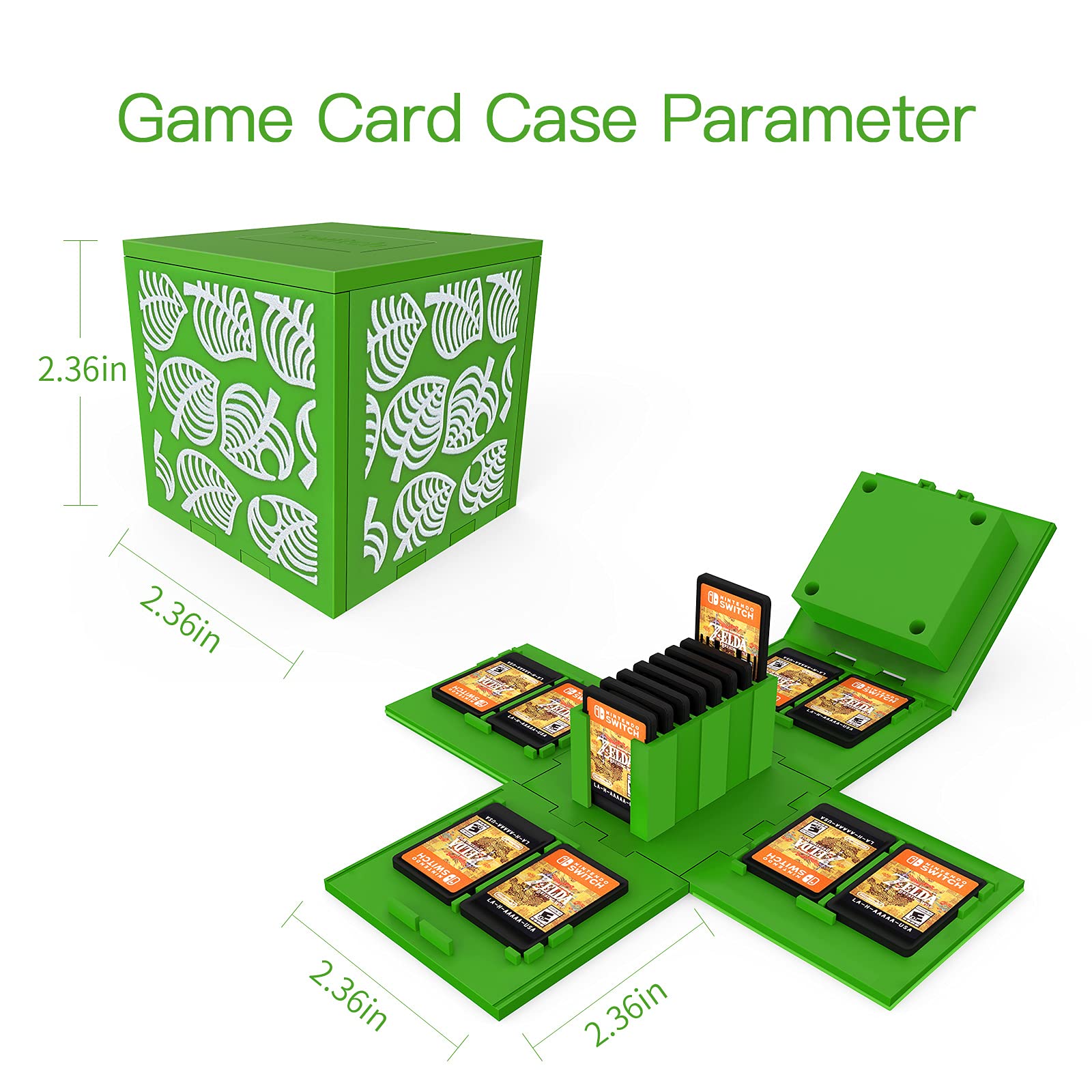 UFOPETIE Card Case for Nintendo Switch Game Card Storage,Compatible with Nintendo Switch Case Animal Crossing Theme,Game Case for Animal Crossing Cards,for Switch Accessories-Thumb Grip 2PCS-Leafs