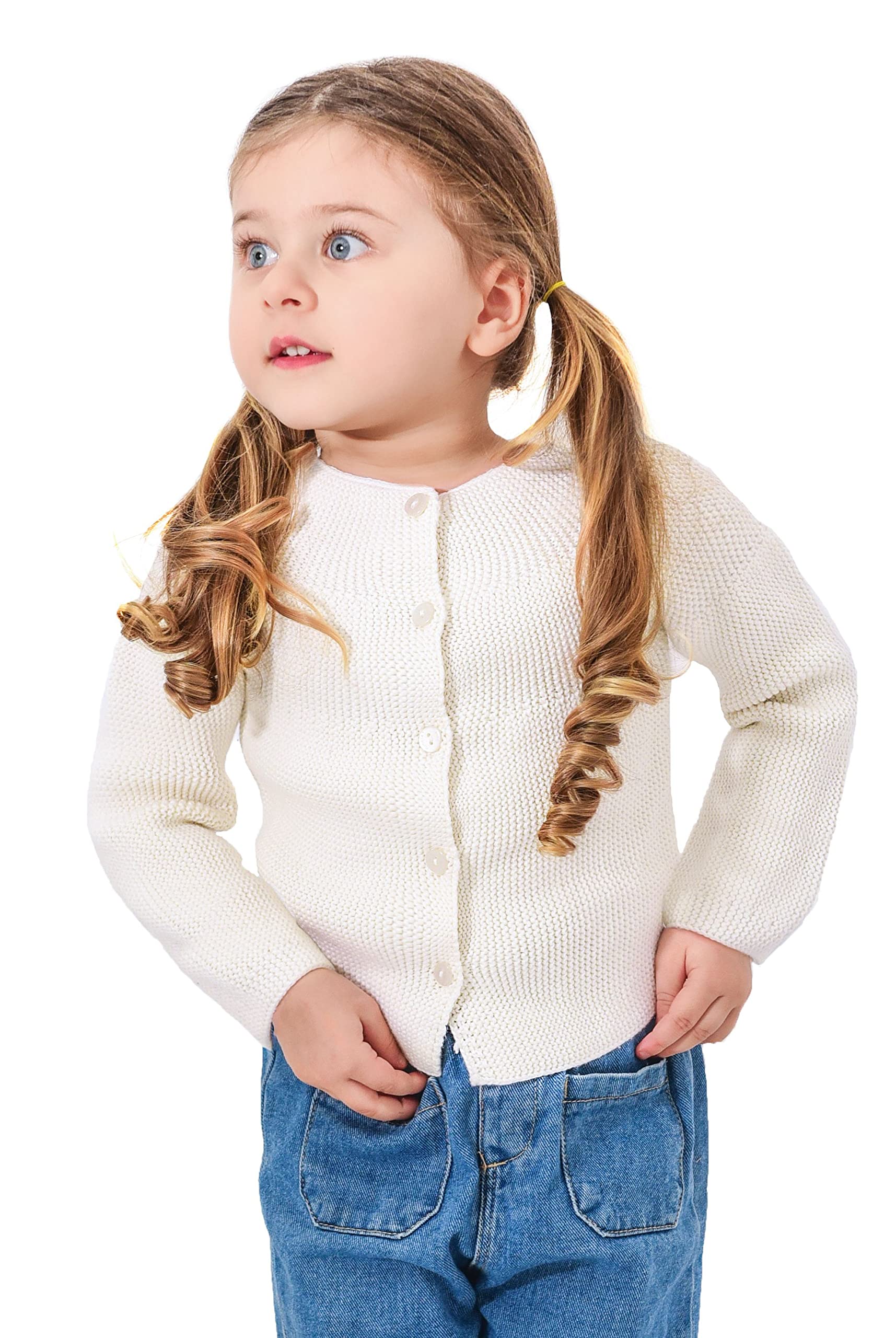 Lilax Baby Girl Knit Sweater Long Sleeve Cardigan (6-9 Months, White)