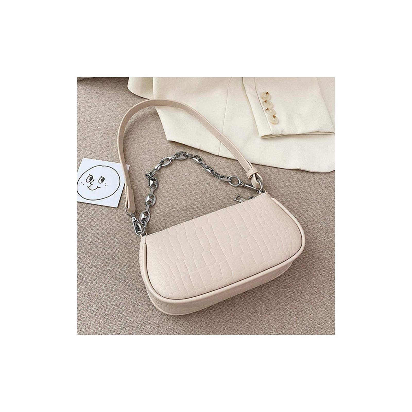 Small Pu Shoulder Bag, Crocodile Pattern Handbag Zipper, Retro Women