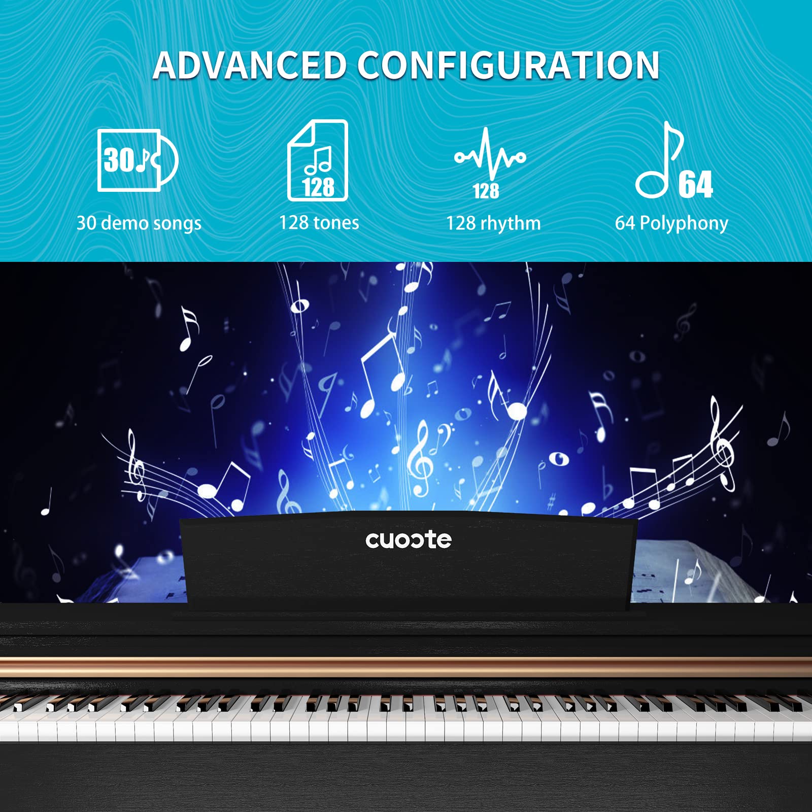 cuoote 88 Key Weighted Hammer Action Digital Piano w/Full-Size Weighted Keys, 3 Metal Pedals, Power Adapter, Headphone Jack, Muti-functional, Multi-tone Selection for Adults Beginners, Black