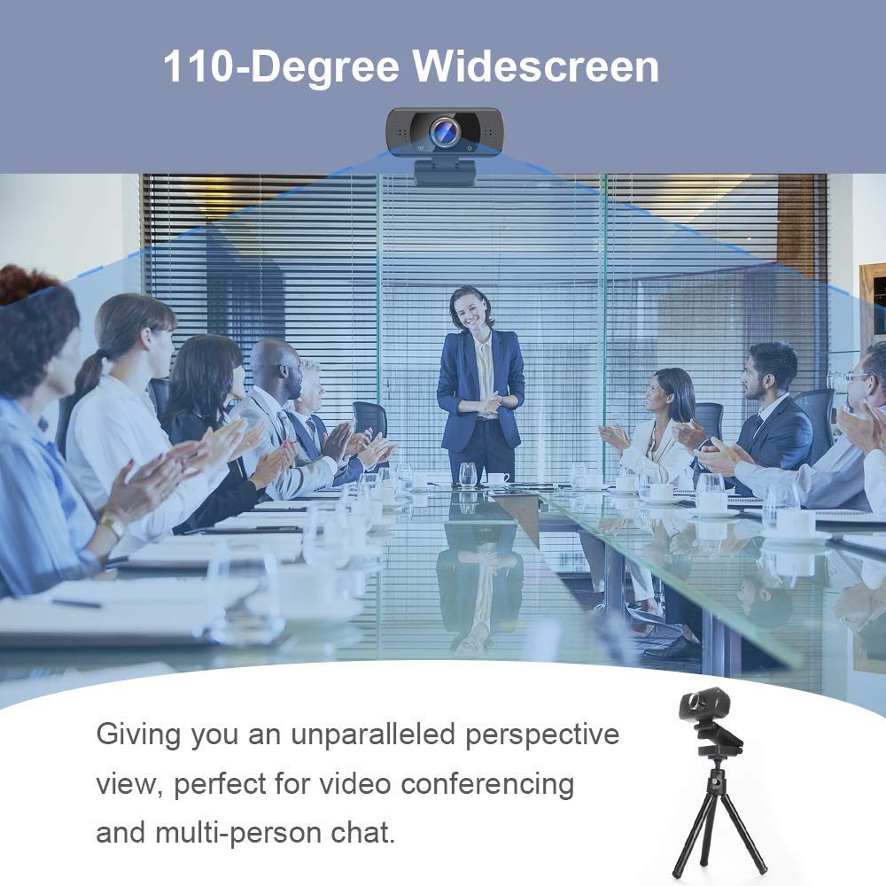 Electype HD Webcam with Microphone,1080P HD Webcam with Privacy Cover and Tripod, Auto Focus Plug and Play USB Computer Camera for Laptop/PC/Mac, Online Studying,Video Calling and Conferencing