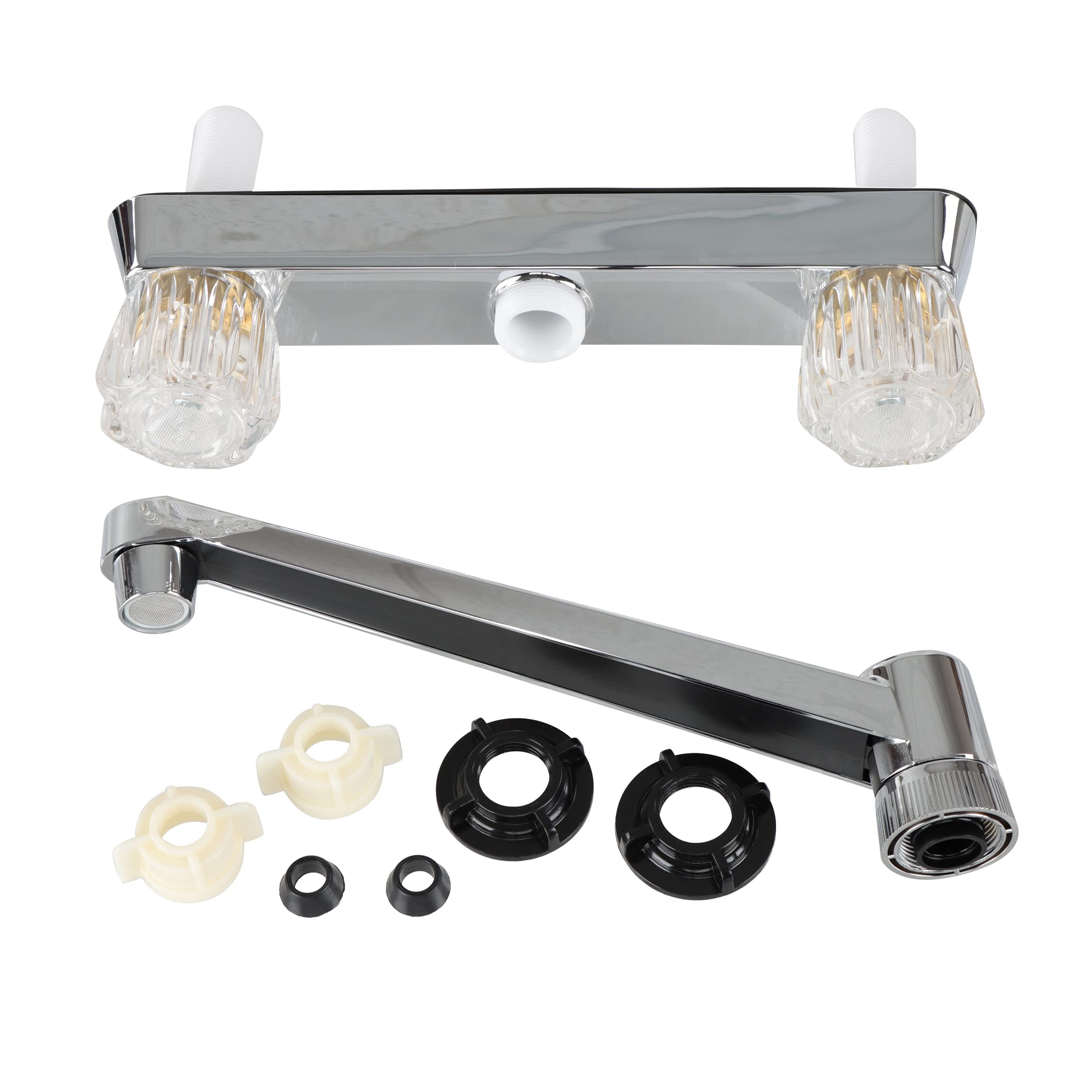 Empire Faucets RV Kitchen Faucet - Chrome Centerset Swivel Kitchen Spout with Dual Crystal Handles for Petite Kitchens