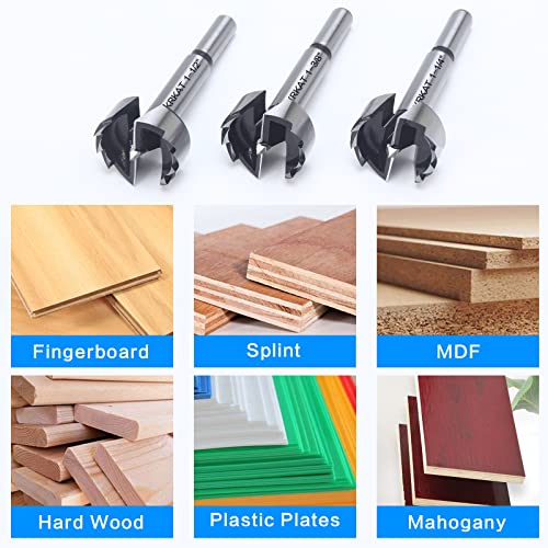 Forstner Bit Set, 5-Piece Forstner Bits Wood Drilling Smooth Flat-Bottomed Pocket Holes in Hard Soft Wood, 3/8" Shank Fit Drills and Drill Presses, Size 1β, 1-7/64β, 1-1/4β, 1-3/8β, 1-1/2"
