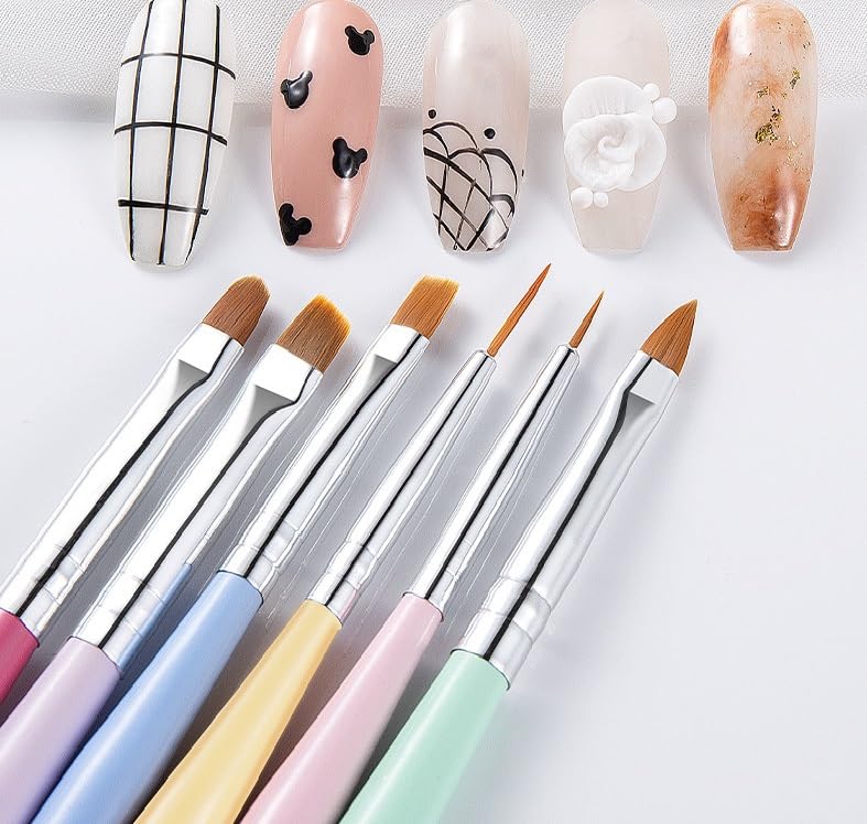 GEMBITYFUL Nail Art Brushes 6Pcs Painting Nail Brushes Nail Art Liner Brushes and Nail Art Dotting Pens for Salon
