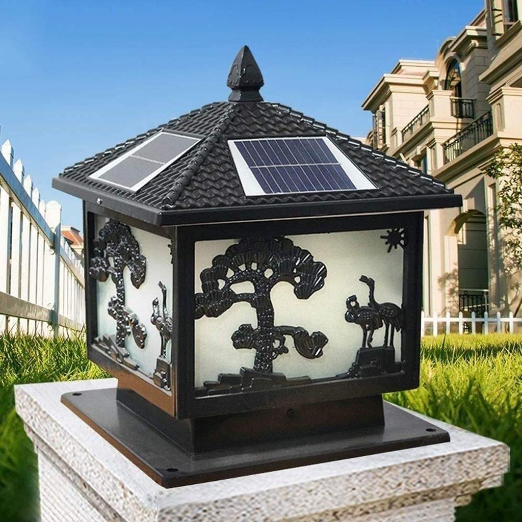 SPNEC Column Head Lamp, Waterproof Home Outdoor Garden Lamp Landscape European Style Solar Lamp