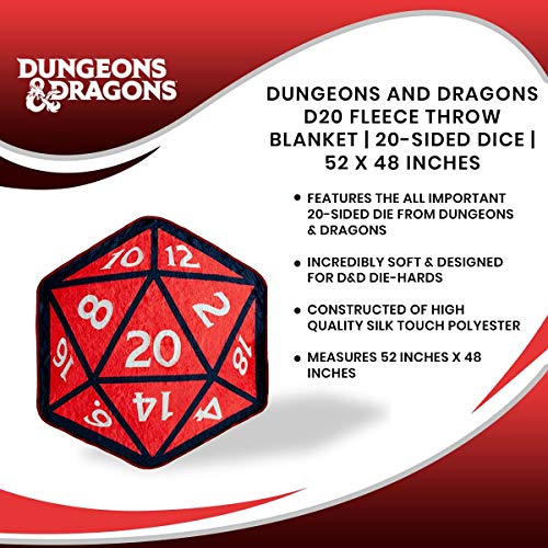 JUST FUNKY Dungeons and Dragons D20 Fleece Throw Blanket | Soft Blankets and Throws Fleece Blankets for Gamers | Designed After The D&D 20-Sided Dice | Measures 52 x 48 Inches