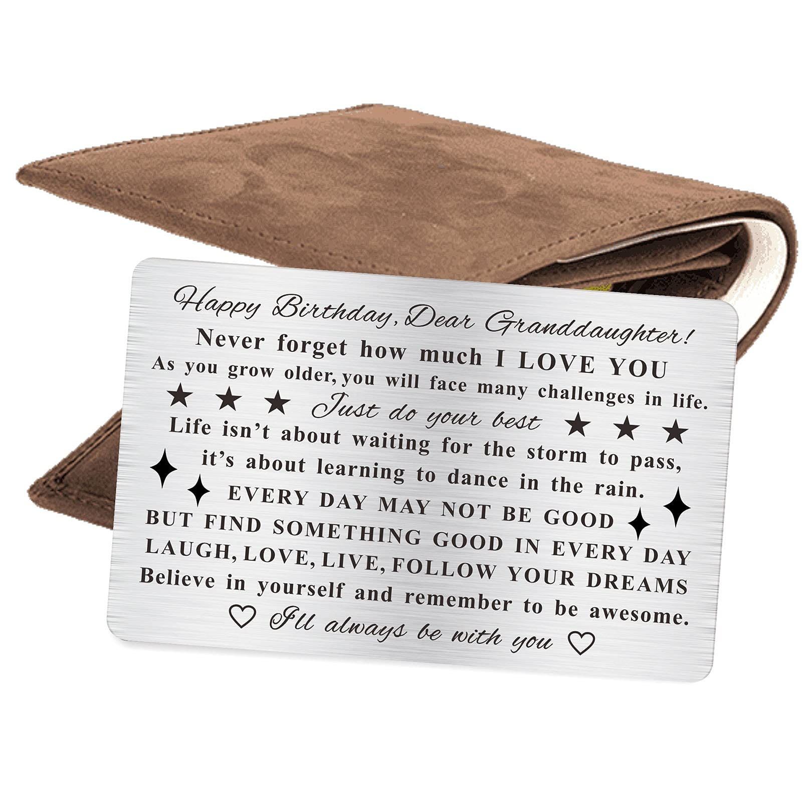 MXRSDF Granddaughter Birthday Card, Granddaughter Bday Gift, Engraved Wallet Card