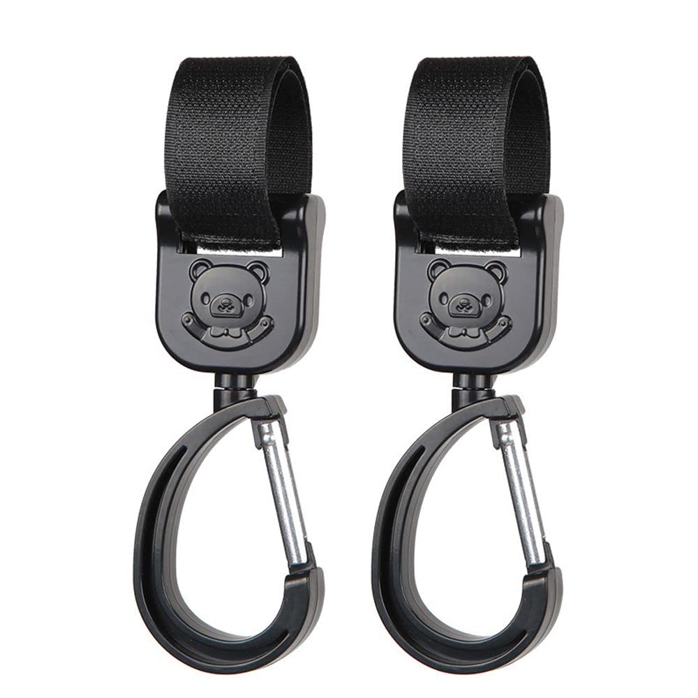 CHDHALTD 2Pcs/Set Baby Pram Hooks, 360 Degree Stroller Carriage Storage Bag Hooks, for Universal Hanger Stroller Accessories, Diaper Bag, Shopping Bag,Backpack(Black)