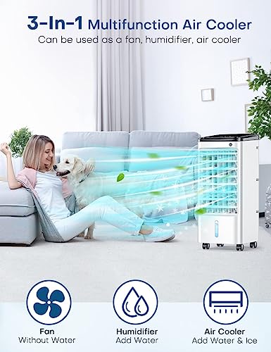 TEMEIKE Portable Air Conditioner, 3-IN-1 Evaporative Air Cooler Windowless, 4 Modes & 3 Speeds Personal Swamp Cooler w/Humidifier, Remote & 12H Timer, Evaporative Cooler for Room Home Office, 22-Inch