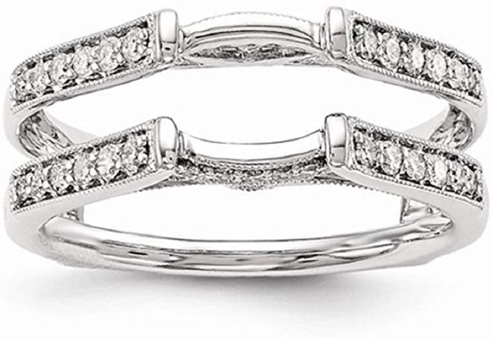 Celebrityinspired jewelry Antique Vintage Cathedral Ring Simulated Diamonds Guard Solitaire Enhancer 14k White Gold Plated Sterling Silver (8.5)