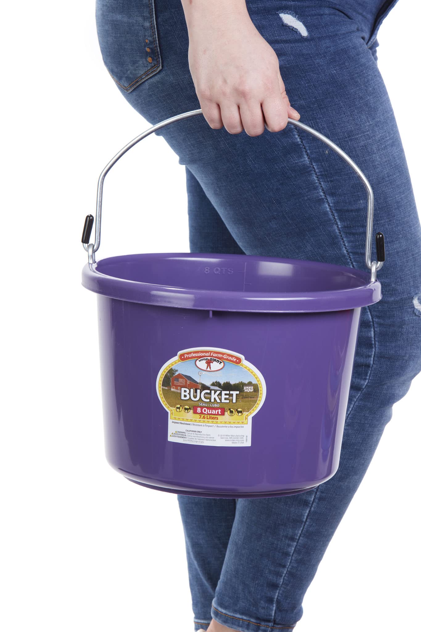 Little Giant® Plastic Animal Feed Bucket | Round Plastic Feed Bucket with Metal Handle | Made in USA | 8 Quarts | Purple