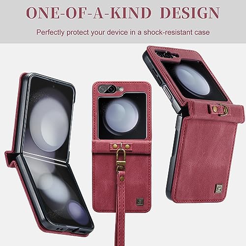 Phone Protective flip case Wallet Case Compatible with Samsung Galaxy Z Flip 5,Retro Real Cowhide Leather Folio Flip Wallet Magnetic Slim Phone Cover|Card Holder, Anti-Drop,Full Protection Protective