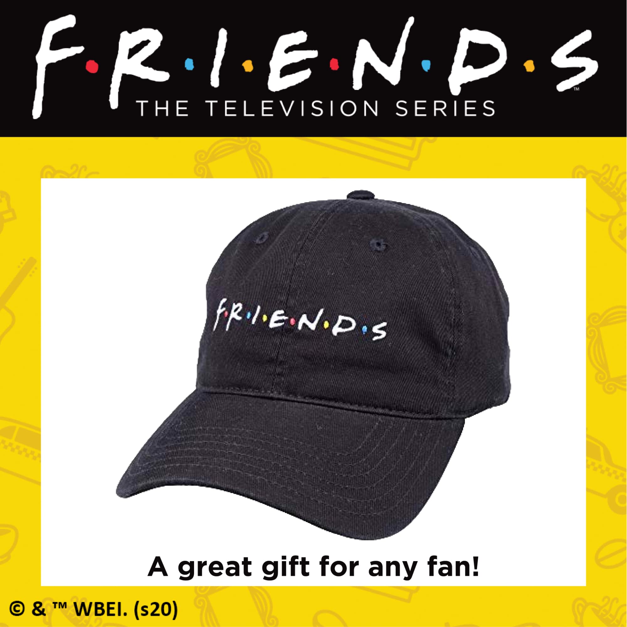 Concept One Warner Bros Friends Dad Hat, Doodle Logo Cotton Adjustable Baseball Cap with Curved Brim, Black, One Size