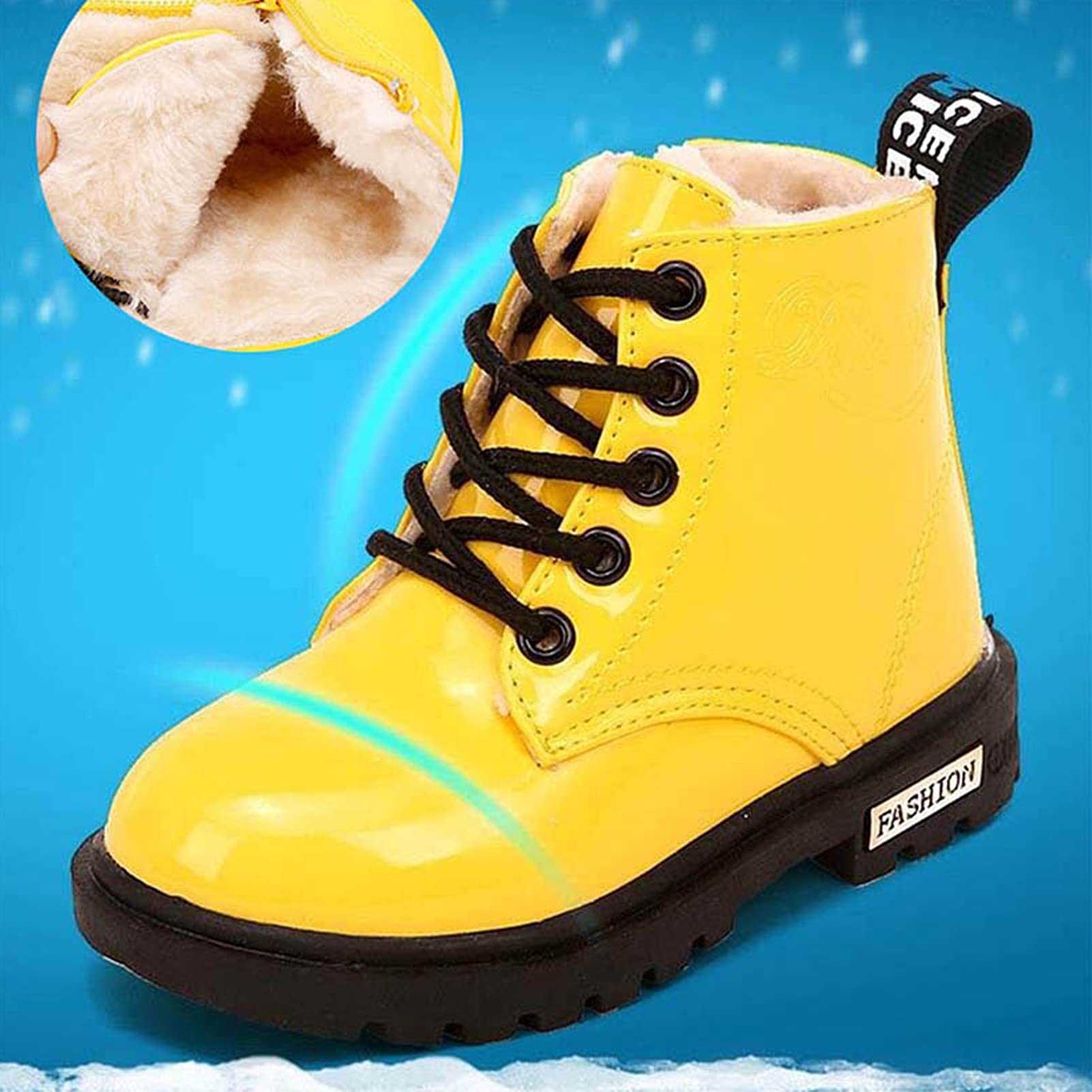 Daclay Kid's Candy-Colored Waterproof Velvet Boots, Yellow2, 4 Big Kid