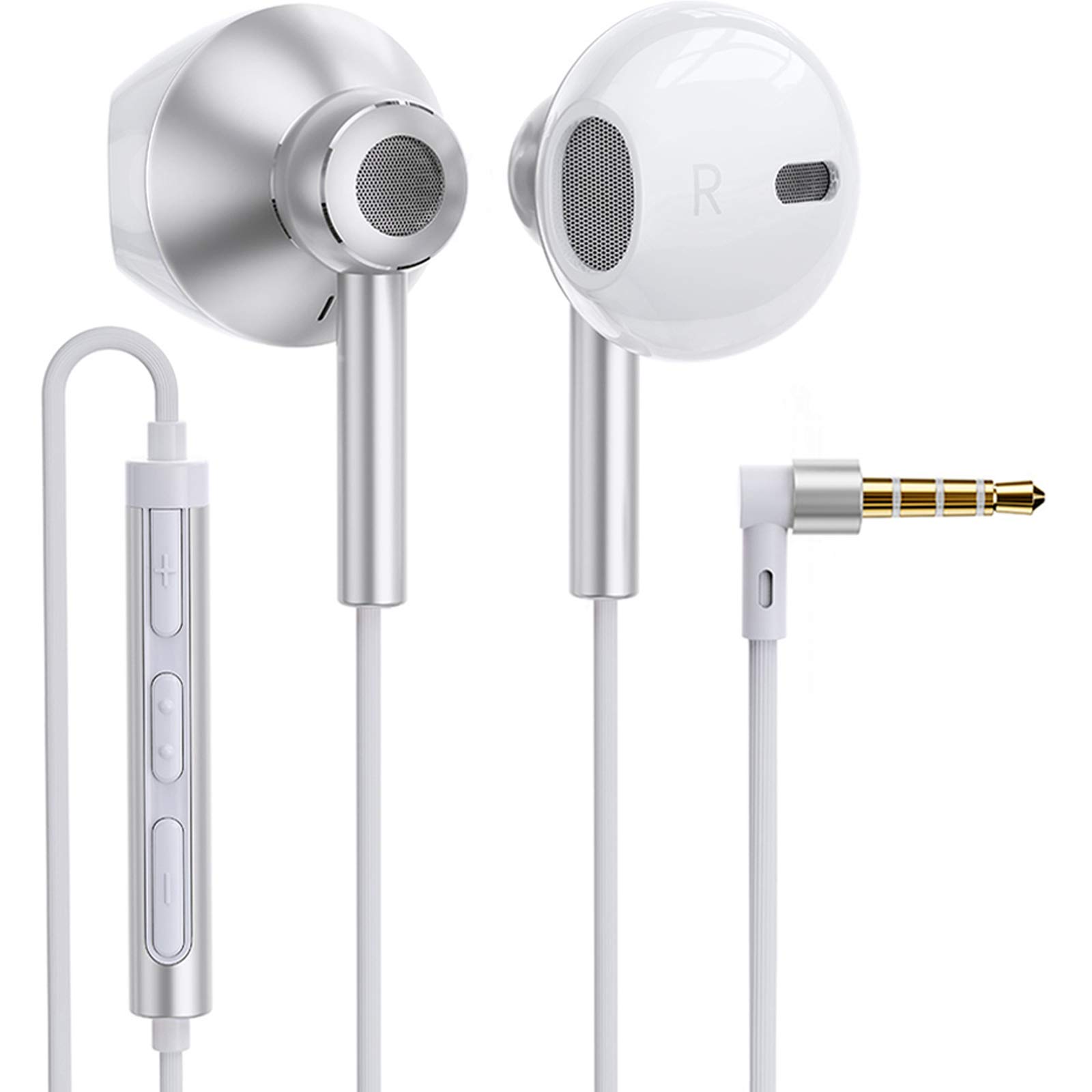 Linklike Earbuds in-Ear Headphones Deep Bass Wired Earbuds with Mic Noise Isolating Hi-Res Quad Drivers Earphones Volume Control Ear Bud Tips Lightweight 3.5mm for iPhone Samsung Laptops