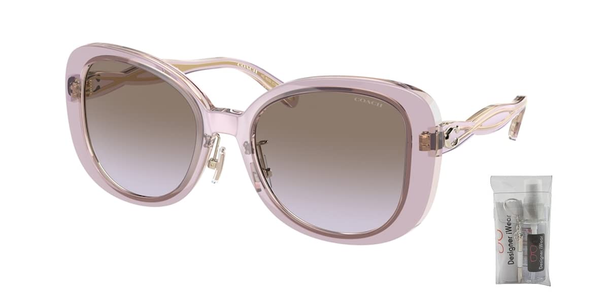 Coach HC8333 56794Q 53MM Transparent Lilac/Grey Lilac Gradient Square Sunglasses for Women + BUNDLE With Designer iWear Eyewear Kit