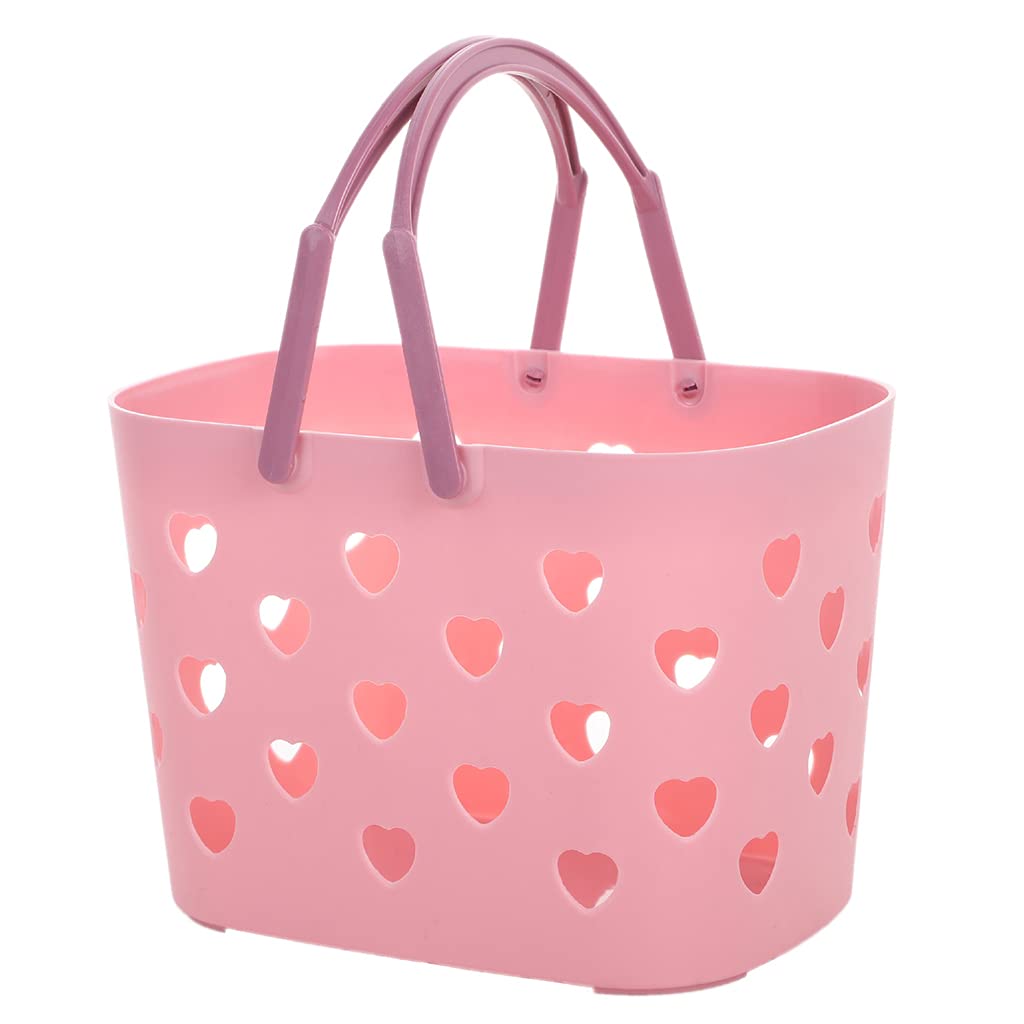 JAGTRADE Storage Basket Plastic Storage Basket with Handles Hollow Shower Caddy Basket with Holes Bathroom Organizer Tote Toiletry Bag Basket, 21x14.3x16.5cm, Pink