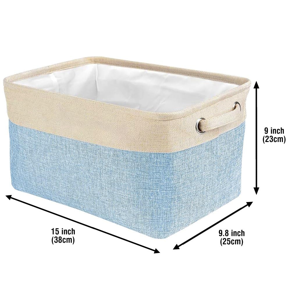 MALIHONG Personalized Foldable Storage Basket with Lovely Dog Yorkie Collapsible Sturdy Fabric Pet Toys Storage Bin Cube with Handles for Organizing Shelf Home Closet, Blue amd White