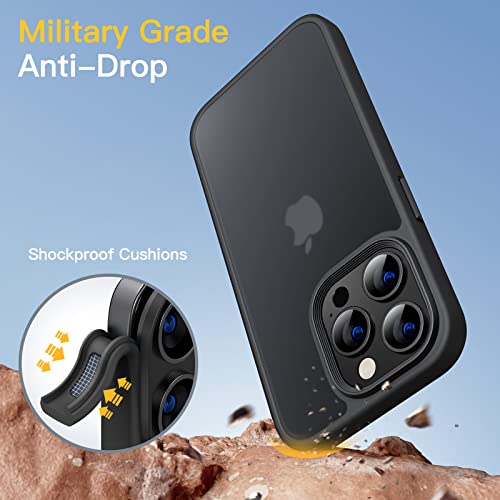 JETech Matte Case for iPhone 14 Pro 6.1-Inch (NOT for iPhone 14 Pro Max 6.7-Inch), Shockproof Military Grade Drop Protection, Frosted Translucent Back Phone Cover, Anti-Fingerprint (Black)
