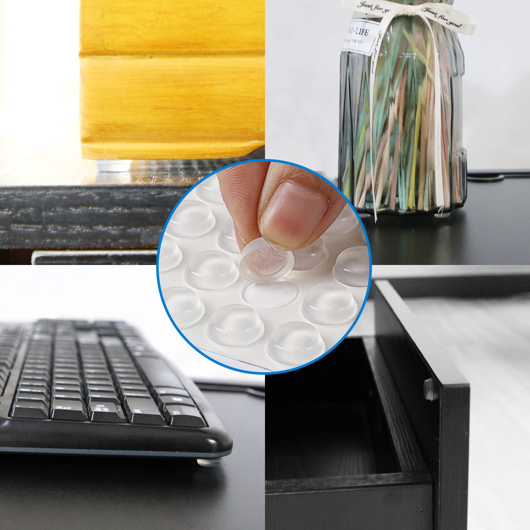 Bumper Stickers Front Cabinet Bumper 160 Pcs/Count 1/2" Rounded Clear Self Adhesive Pads,Door Stoppers,Rubber Bumpers for Drawers,Cupboards,Cutting Boards,Glass Tops,Picture Frames,Kitchen Furniture