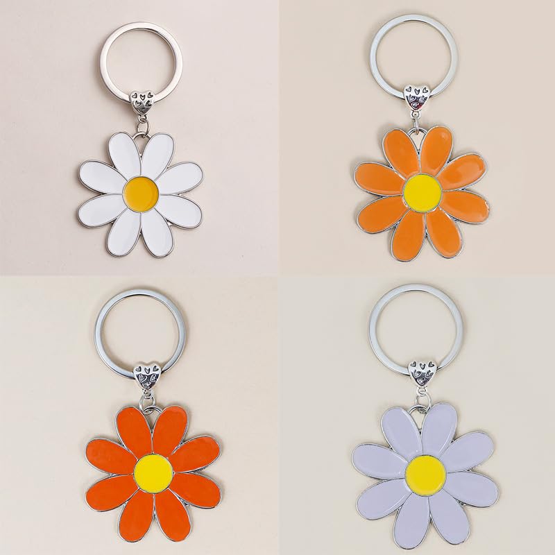 tenghong2021 Cute Flower Keychain Beads Key Chain for Women Girls Charm for Purse Car Keys Backpack Unique Ornament -Light Orange