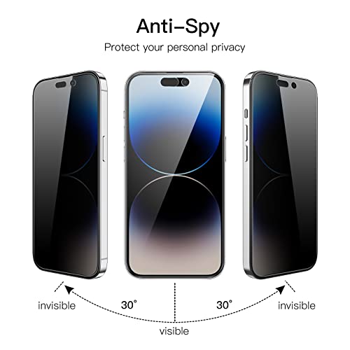 JETech Privacy Full Coverage Screen Protector for iPhone 14 Pro 6.1-Inch (NOT FOR iPhone 14 Pro Max 6.7-Inch), Anti-Spy Tempered Glass Film, Edge to Edge Protection Case-Friendly, 2-Pack