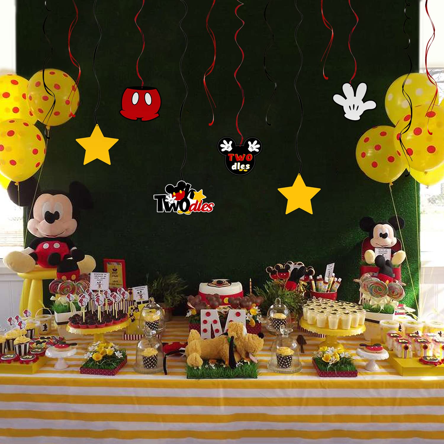 LINGTEER Mickey Oh Twodles Birthday Swirls Streamers - Cheers to Boys 2nd Birthday Kids Two Years Old Mouse Bday Party Hanging Decorations.