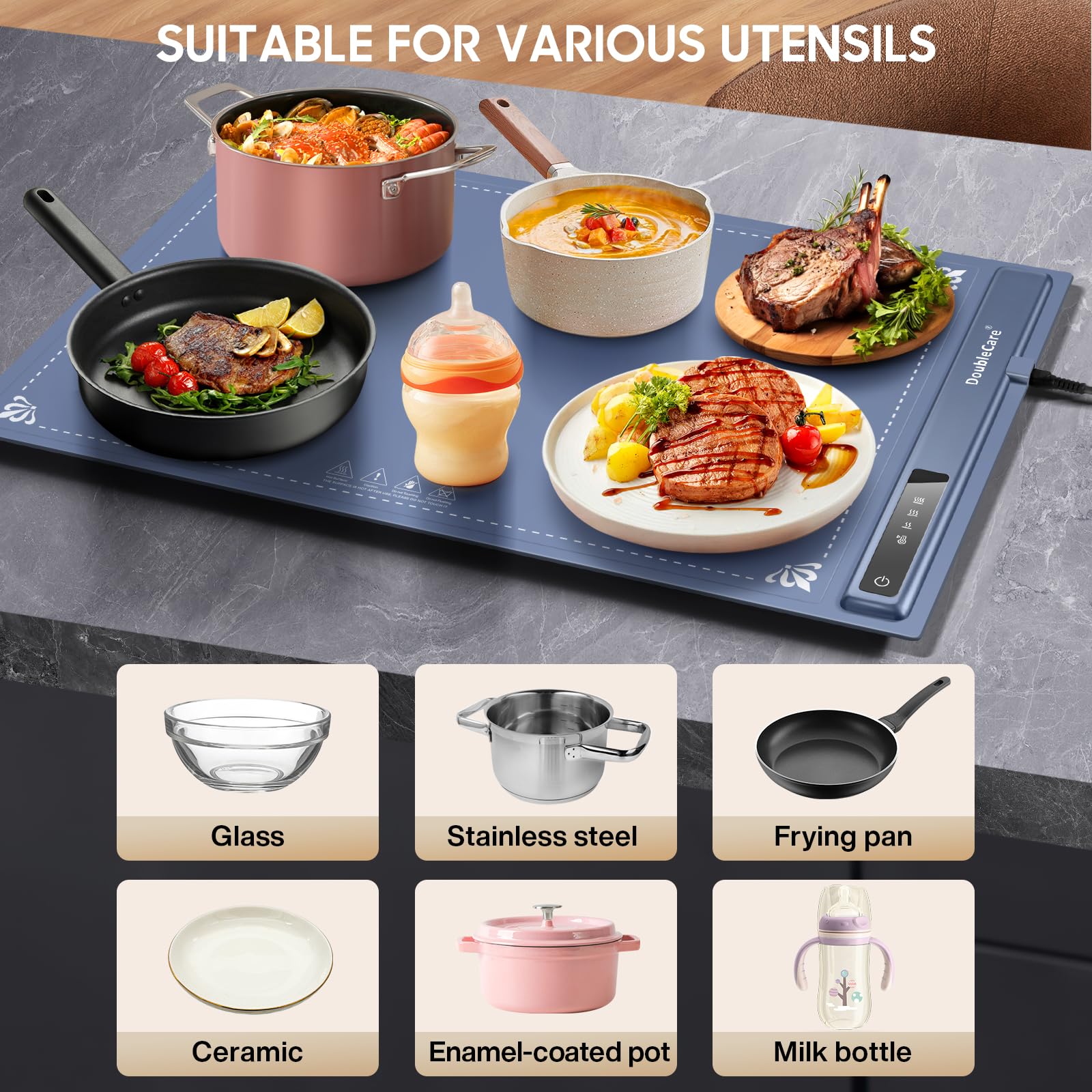 DoubleCare Silicone Heating Mat for Food, 2024 New Electric Heating Tray Roll up with 3 Temperature Settings, Portable Fast Heating Mat for Parties, Buffets party, Restaurants, Home Everyday Use
