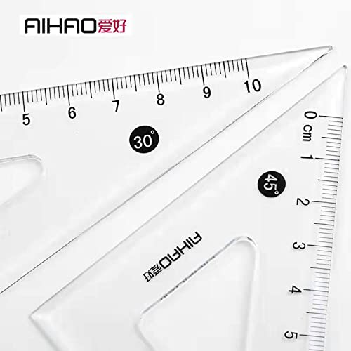 kmobruzy 4Pcs Math Geometry Tool Set Includes Plastic Clear Ruler Protractor Ruler for School Office-Home Supplies Ruler Measuring Tool