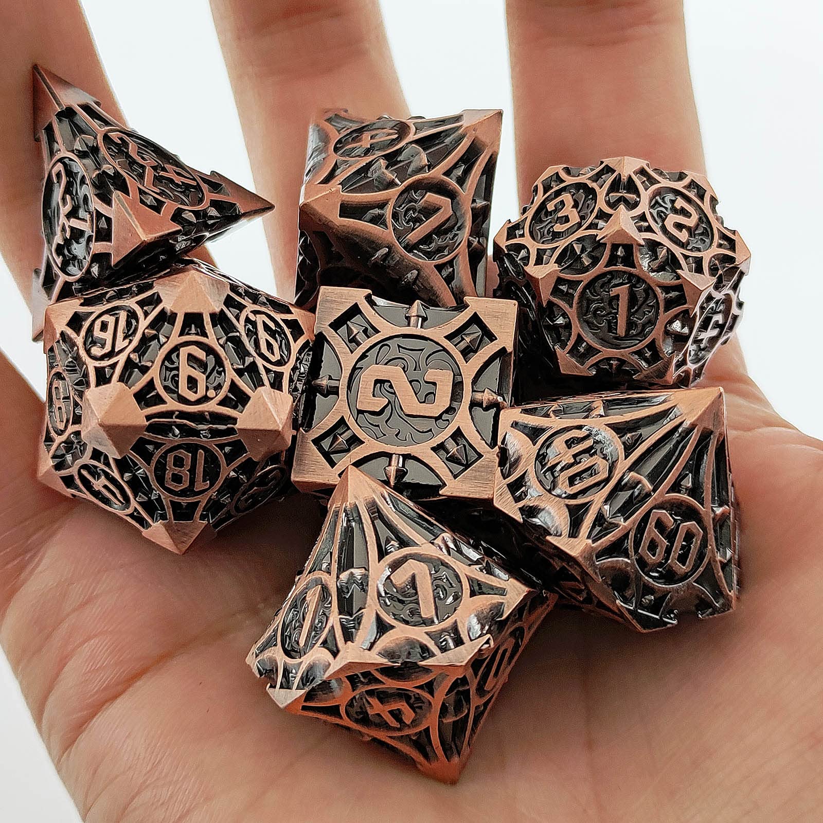 DND Dice Set Metal Polyhedral Dice Set Dungeons and Dragons Dice Large Role Playing Dice D&D Dice MTG RPG Pathfinder D and D Dice Board Games D20 D12 D10 D8 D6 D4 Ancient Red Copper
