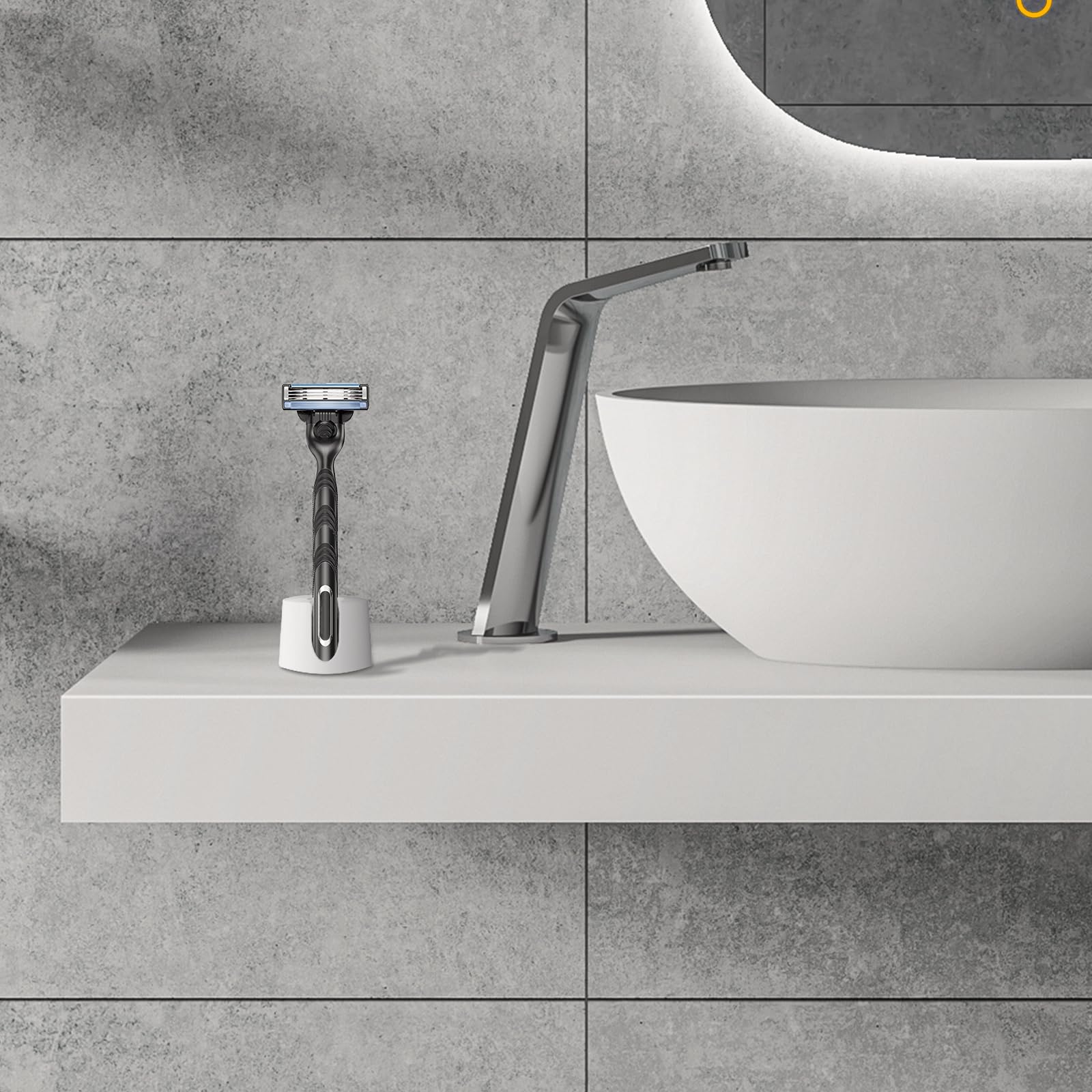 Linkidea Men's Shaving Razor Stand, Ceramic Shaver Holder for Bathroom Shower Countertops, Compatible with Dollar Diamond Grip, Basics 5 Blade MotionSphere, Dorco Pace 6 Pro (White)