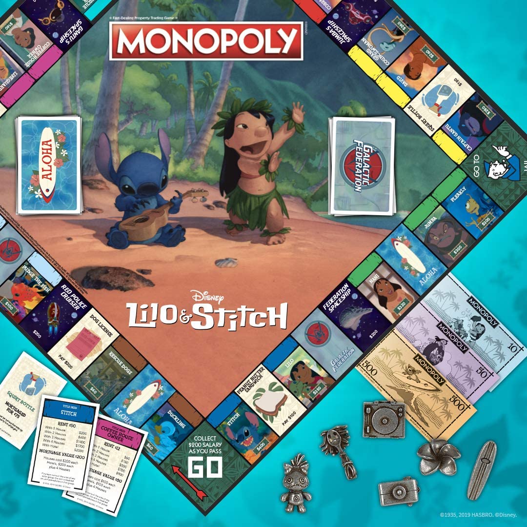 Monopoly: Disney Lilo & Stitch | Buy, Sell, Trade Characters from Disney’s Animated Film | Classic Monopoly Game | Officially-Licensed Lilo and Stitch Merchandise 2-6 Players