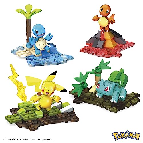 Bundle of MEGA Pokémon Jungle Ruins, Cubone Charmander Omanyte, with 464 Pieces + MEGA Pokémon Kanto Region Team with 130 Pieces, 4 Poseable Characters