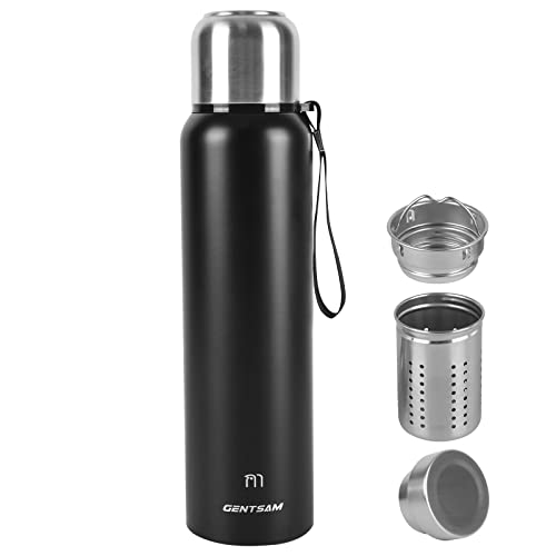 GENTSAM Metal Stainless Steel Insulated Water Bottle Double Walled Leak Proof Vacuum Flask Thermal Mug for Indoor Use (Black, 34oz/1000mL)
