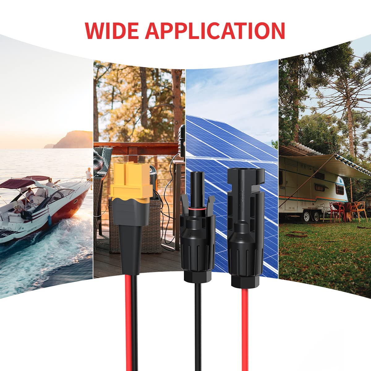 ELFCULB 10AWG 2FT XT60 Solar Cable 2 10 25 35 50 75 100FT XT60 Extension Cable Solar Panel Connector to XT60 Connector for Portable Power Station (2FT)